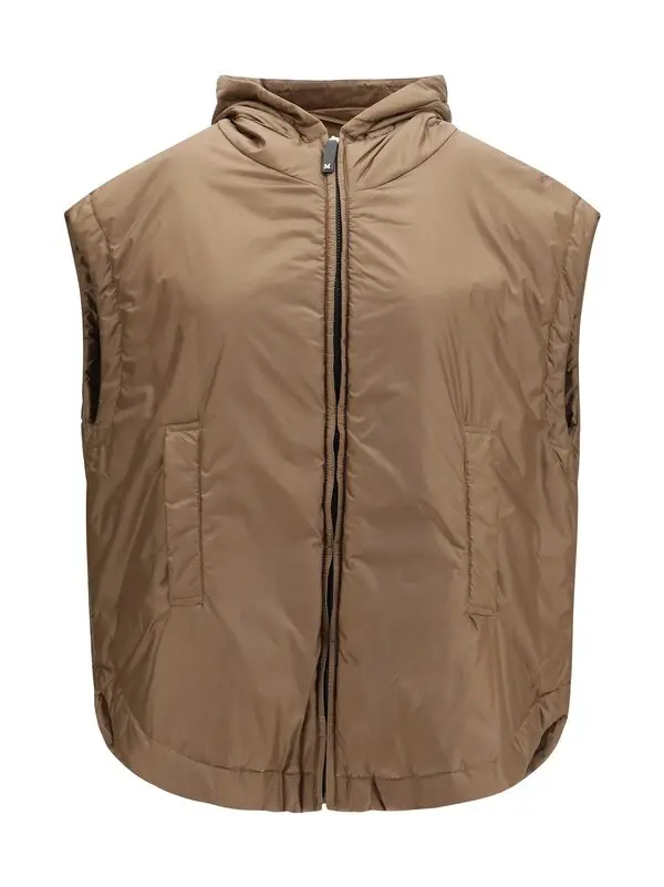 Max Mara Hooded Padded Vest In Water Repellent Canvas - Brown
