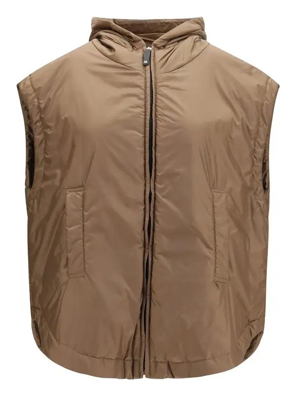 Max Mara Hooded Padded Vest In Water Repellent Canvas - Brown