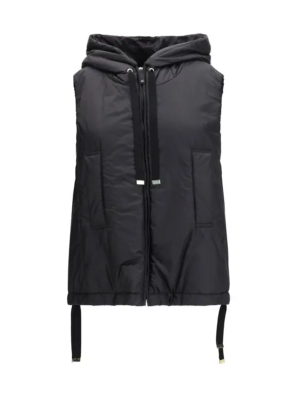 Max Mara Hooded Padded Vest In Water Repellent Canvas - Black