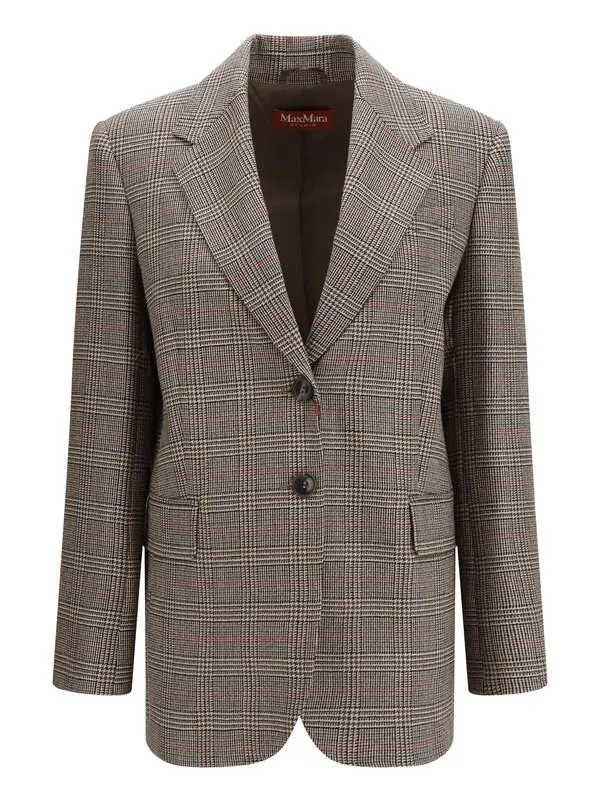 Max Mara Checked Pattern Wool Blazer - Brown