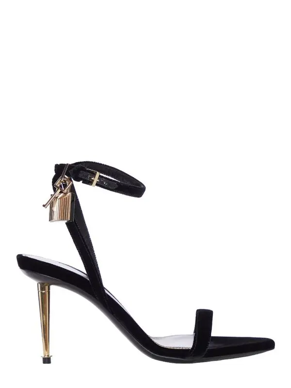 TOM FORD Velvet Ankle Strap Stiletto Sandals With Metallic Heel - Black