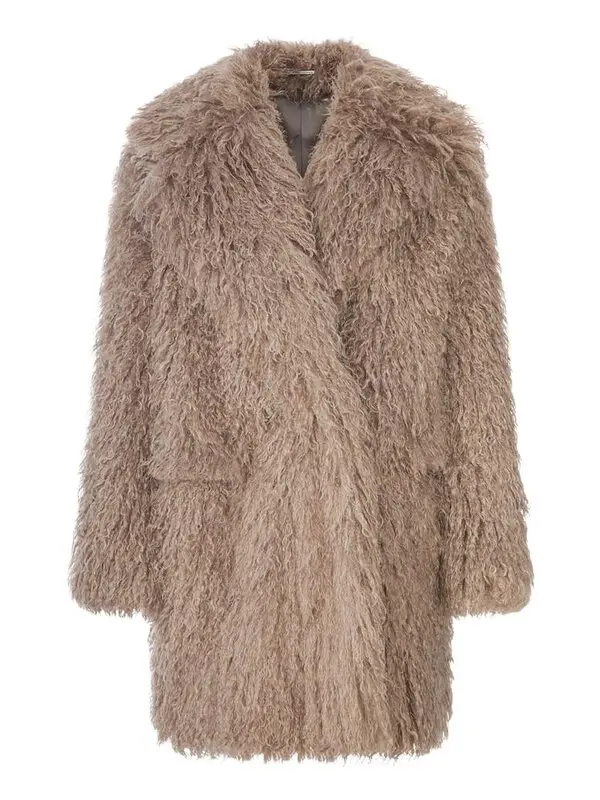 Tagliatore Curly Sheepskin Coat With Wide Collar - Cream