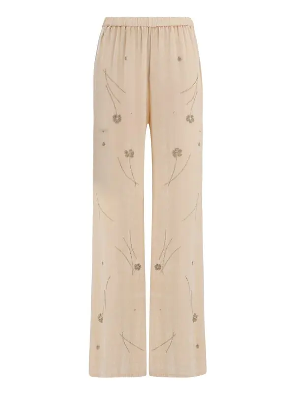 FORTE_FORTE Fleurs D’orient Embroidered Crushed Velvet Trousers - Pink