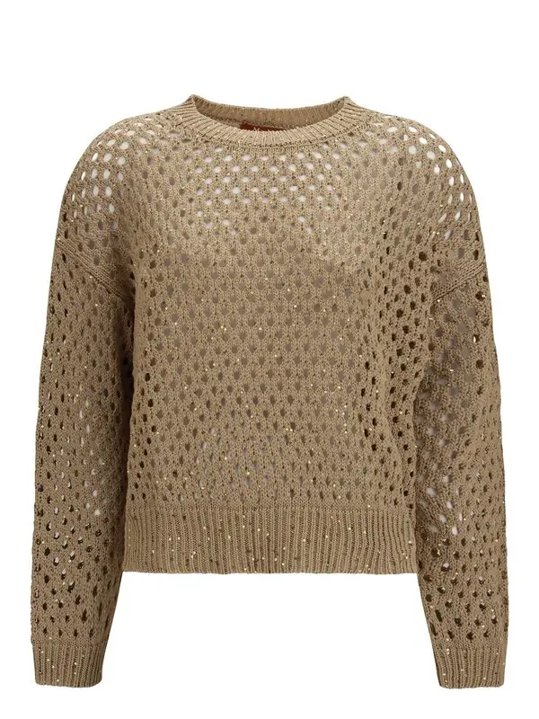 Max Mara Open Knit Cotton Sweater With Sequins - Cream