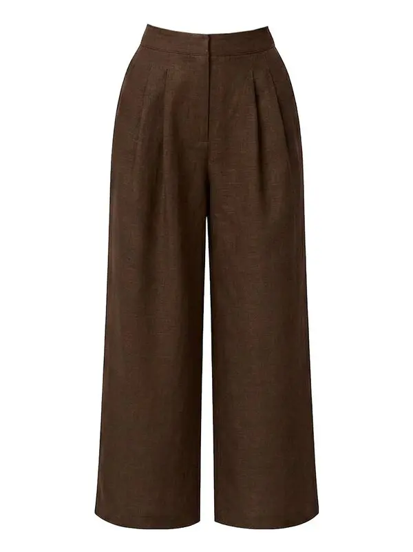 EXQUISE Owen Pocket Zipper Culotte Linen Pants - Brown