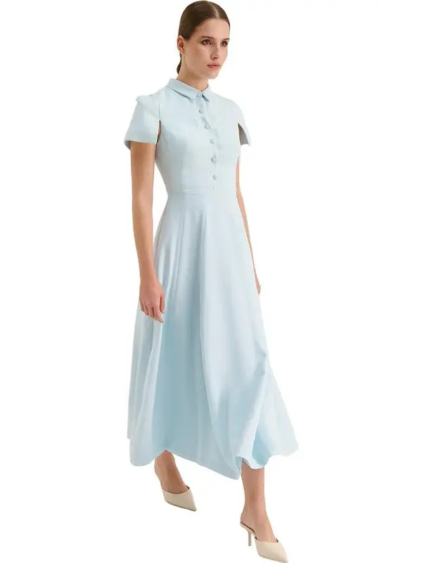 AVENUE 8 Structured Sleeve Button-front Midi Dress - Blue
