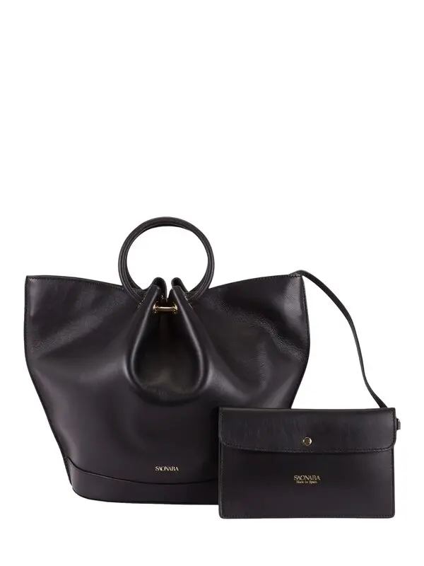 SAONARA BRAND Saonara Capazo Leather Tote Bag With Removable Pouch - Black
