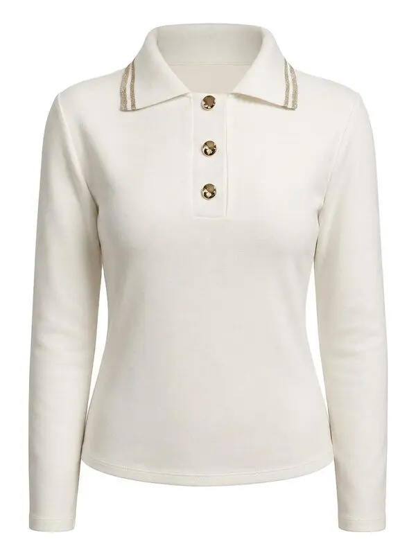 EXQUISE Long-sleeve Polo With Gold Trim - Beige