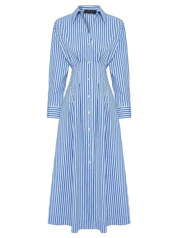 EXQUISE Sutton Collar Midi Shirt Dress - Blue
