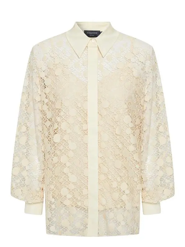 EXQUISE Noelle" Cotton Lace Shirt - Beige