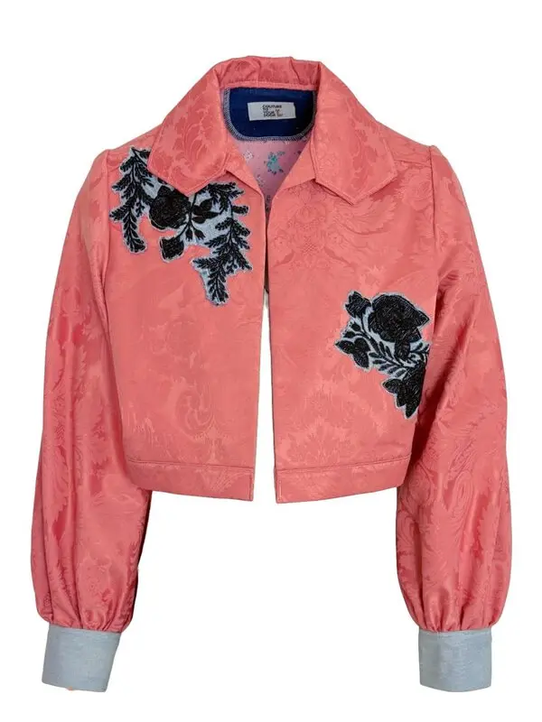 COUTURE TO YOUR DOOR Upcycled Brocade Denim Jacket - Pink/blue