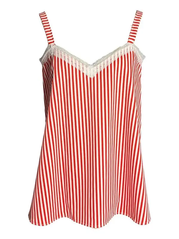 COUTURE TO YOUR DOOR Striped Babydoll Top With Lace Trim - Red/white