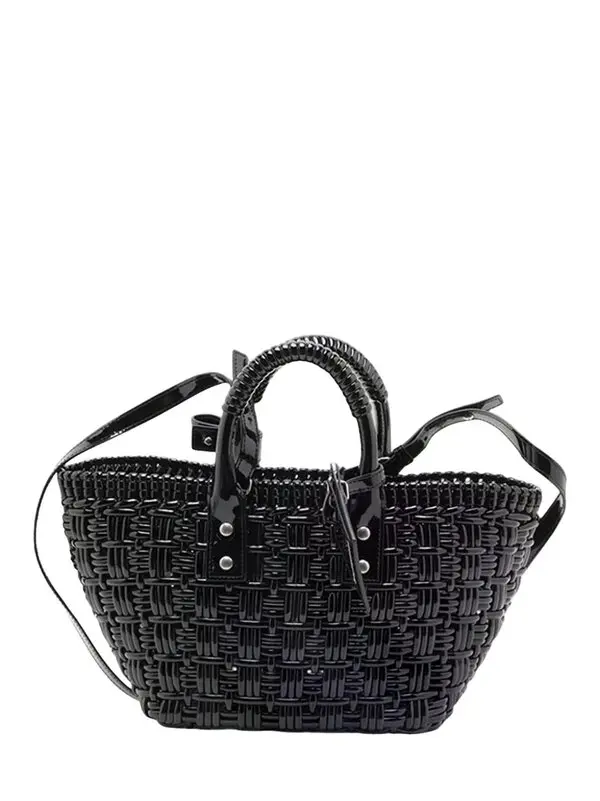 Balenciaga 2021-2026 Xs Faux Leather Bistro Basket Bag Satchel - Black