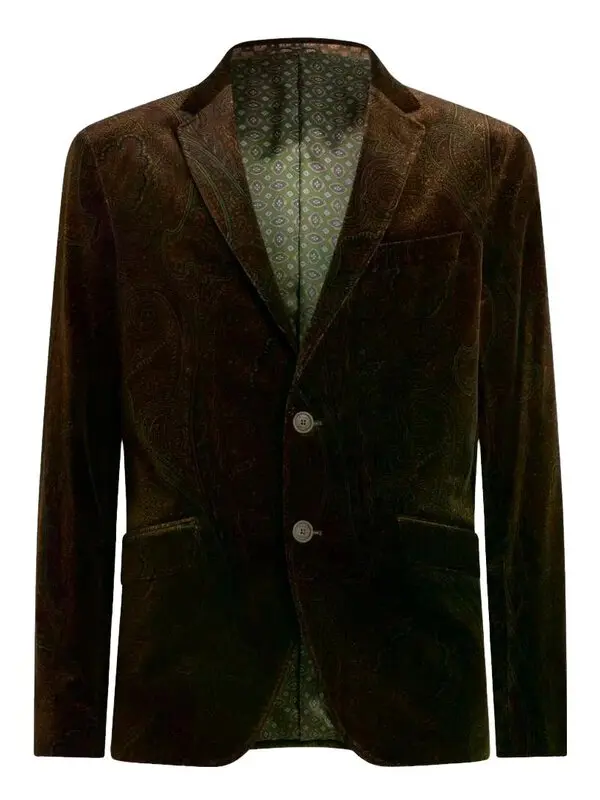 Etro Single-breasted Stretch Cotton Velvet Jacket With Arnica Motif - Brown