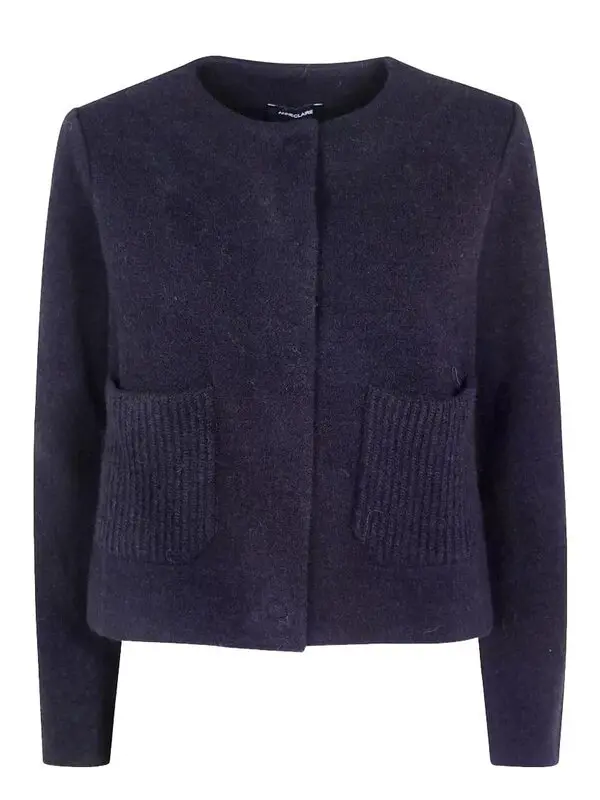 ANNE CLAIRE Ribbed Pocket Wool Cardigan - Blue