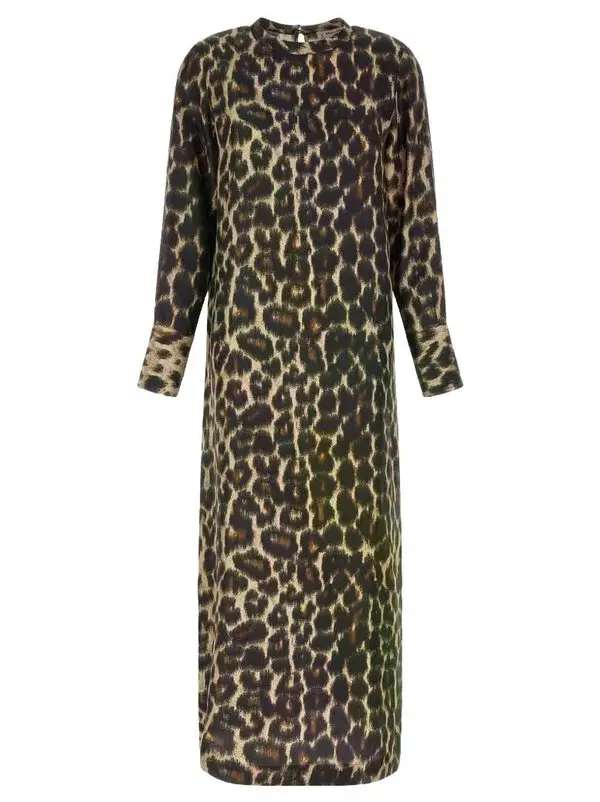 Alberto Biani Silk Leopard Print Maxi Dress - Brown