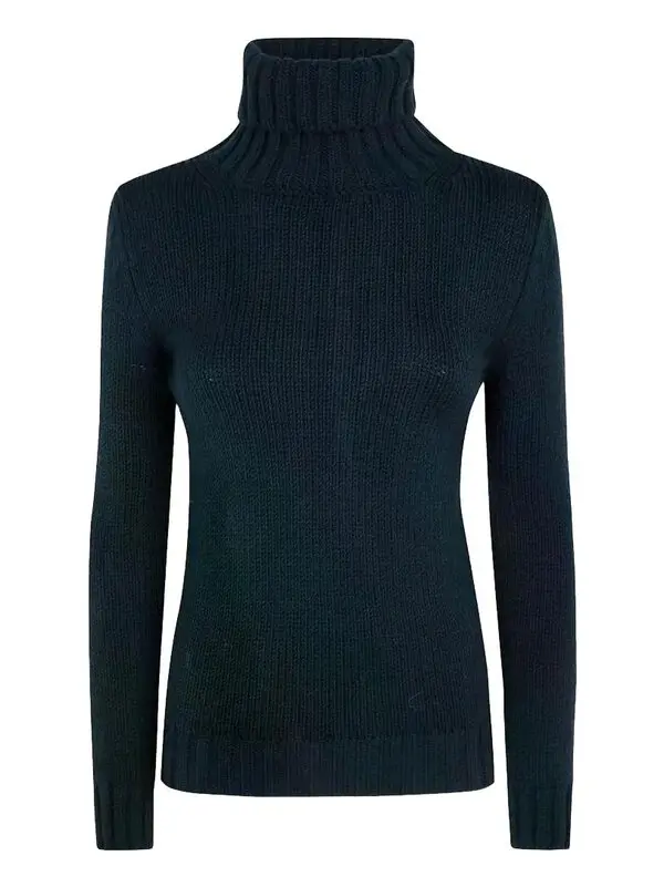 BASE Ribbed Knit Roll Neck Sweater - Blue