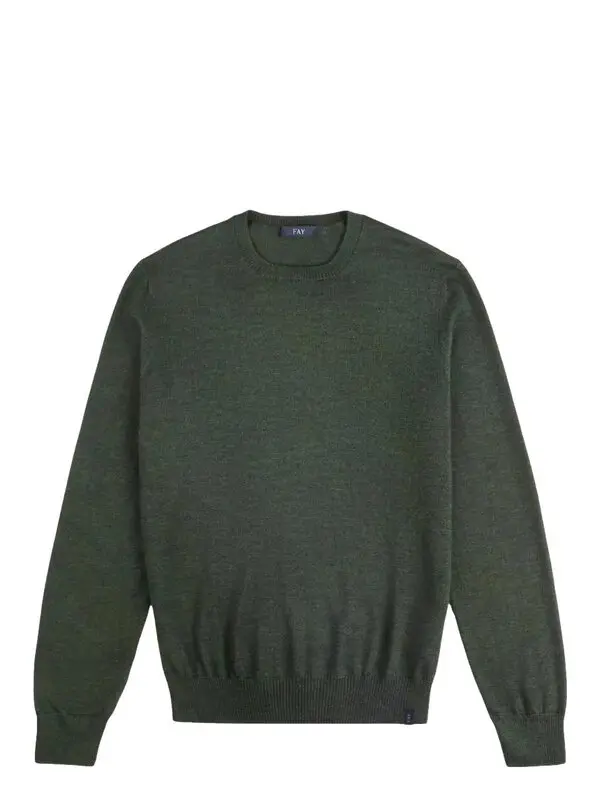 FAY Crew Neck Ribbed Trim Sweater - Green