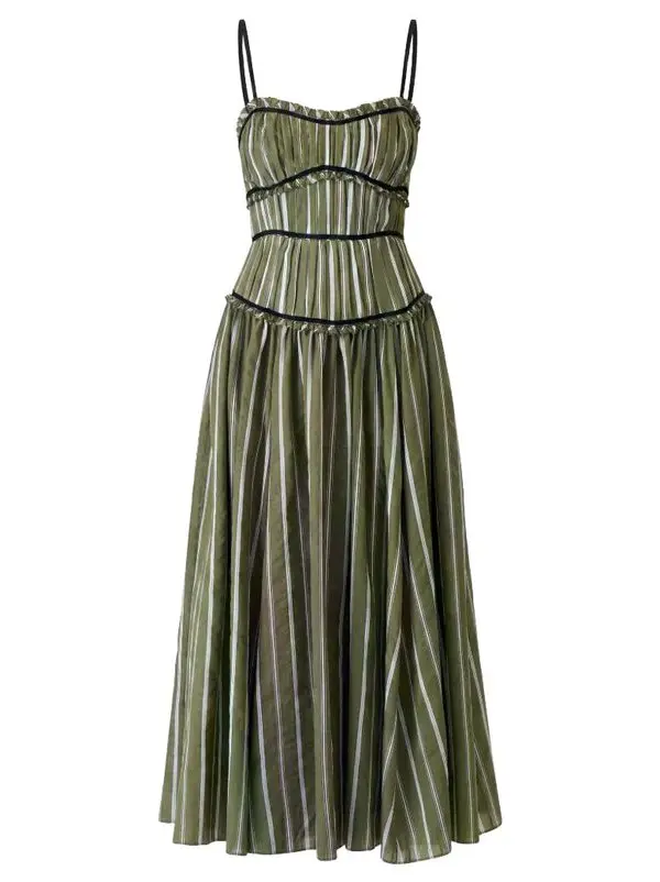 Cinq À Sept Celia Striped Ruffled Midi Dress - Green