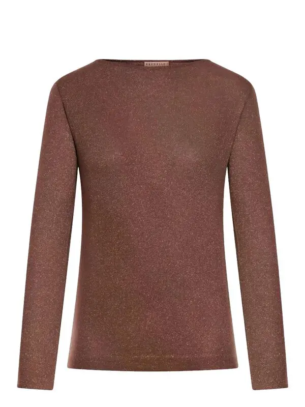 Brunello Cucinelli Boat Neck Long Sleeve Top - Brown