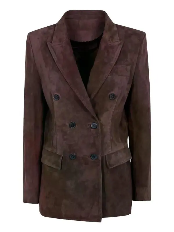 Seventy Double-breasted Suede Jacket - Brown