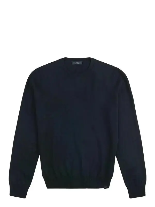 FAY Fine Knit Wool Crew Neck Long Sleeve Sweater - Blue