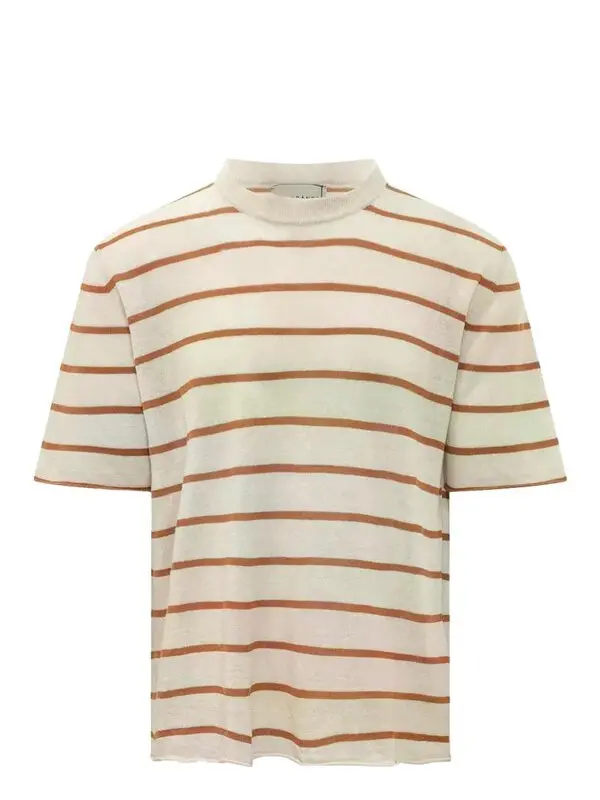 AMARANTO Striped Short-sleeve Sweater - Neutrals