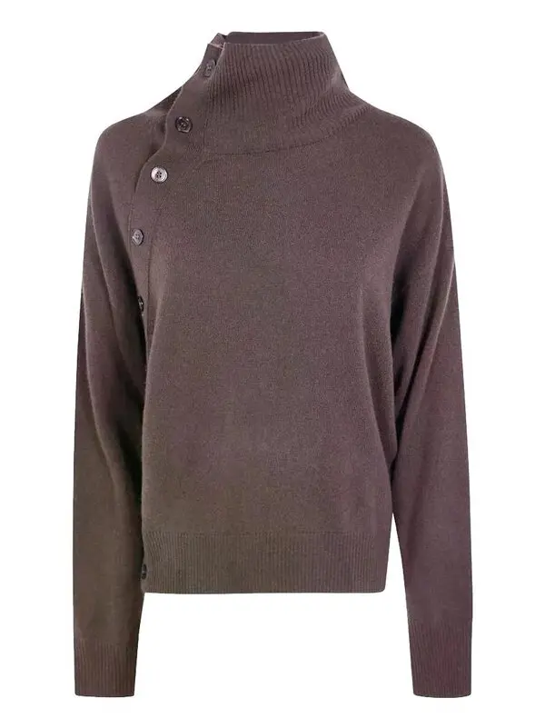 Seventy High Neck Sweater With Button Detail - Brown