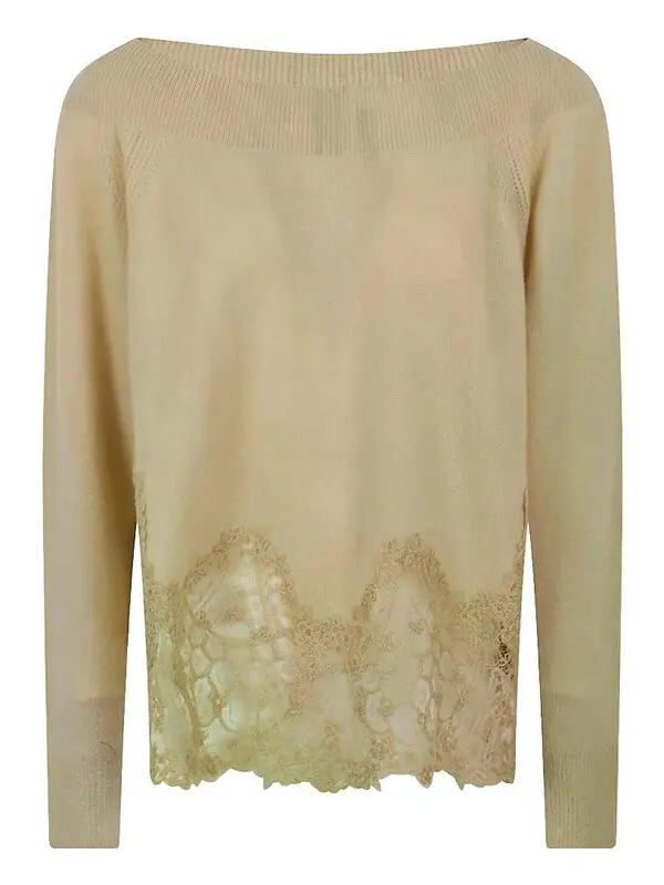 Ermanno Scervino Lace-trimmed Cashmere Sweater - Neutrals