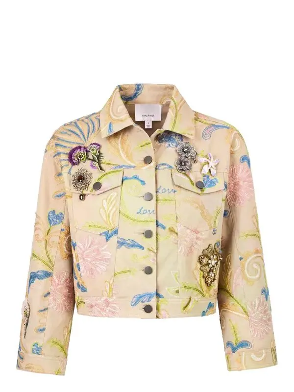 Cinq À Sept Addie Cropped Embroidered Jacket - Neutrals