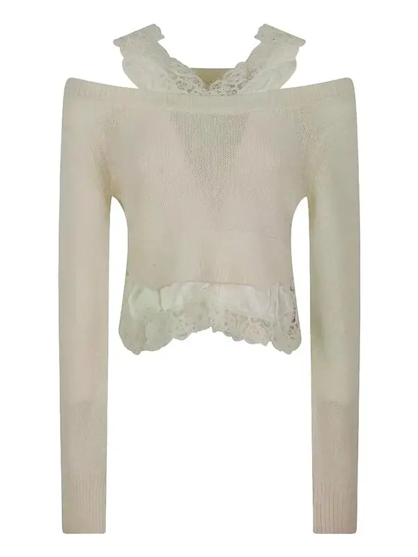 Ermanno Scervino Lace-trim Off-shoulder Sweater - Neutrals