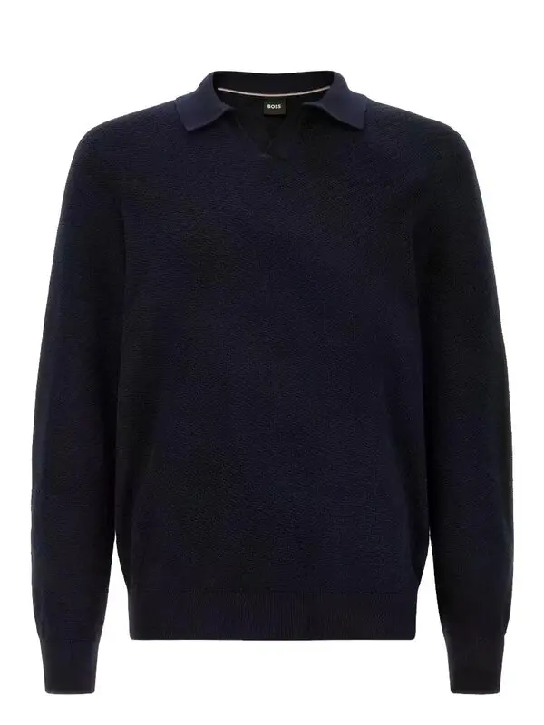 BOSS Textured-knit Polo Shirt - Blue