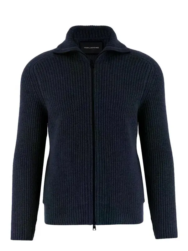 Tagliatore Ribbed-knit Zip-up Sweater - Blue