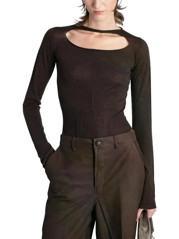 Rick Owens Cut-out Long-sleeve Top With Vertical Seam Detail - Brown