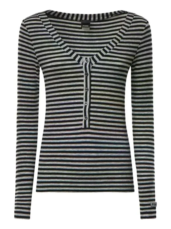 Pinko Striped Ribbed Knit Long-sleeve T-shirt - Grey