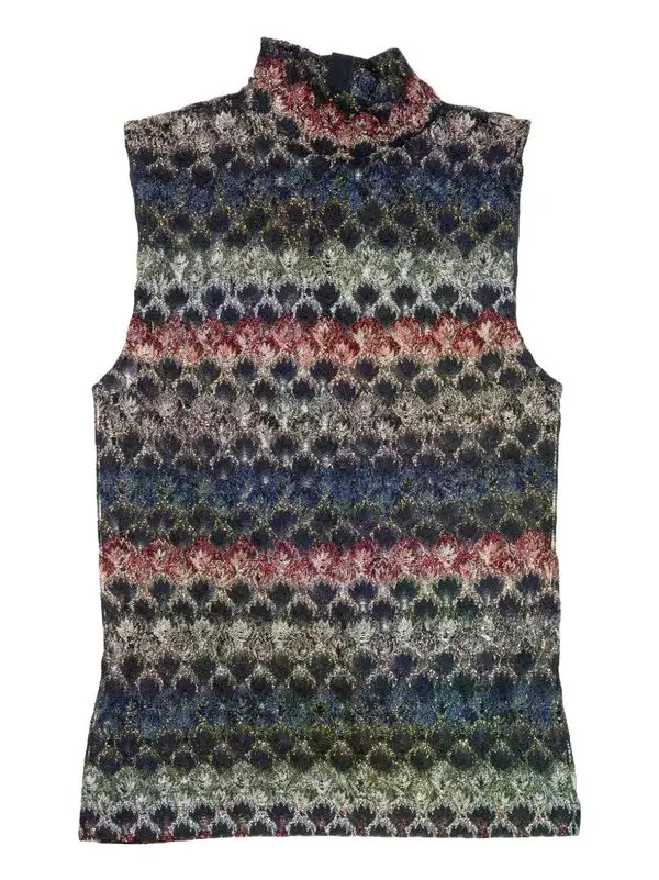 Missoni Zigzag Knit High Neck Sleeveless Top - Green