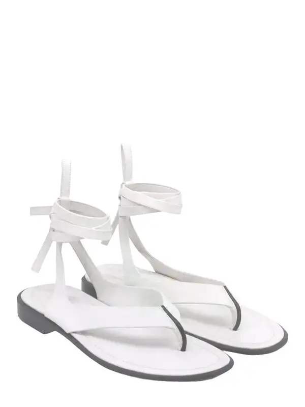 TOD'S Leather Thong Sandals With Wraparound Ankle Ties - White