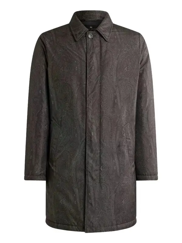 Etro Padded Raincoat With Arnica Motif - Black