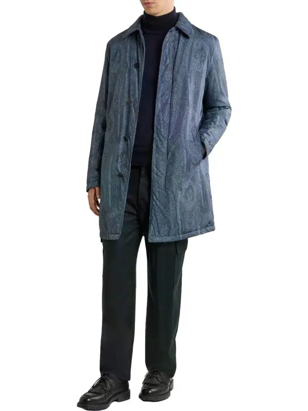Etro Padded Raincoat With Arnica Motif - Blue