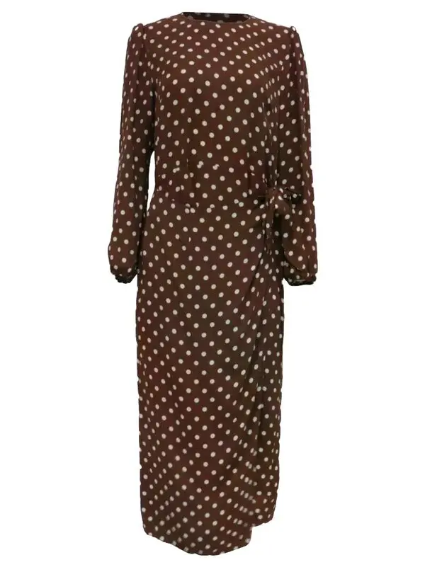 REFORMATION Reza Polka Dot Wrap Effect Midi Dress - Brown