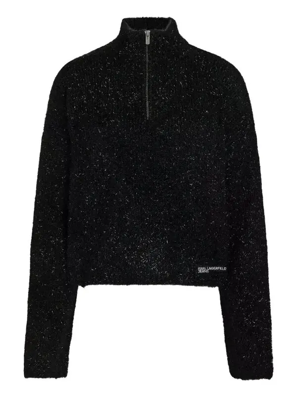 Karl Lagerfeld Fluffy Knit Half-zip Sweater With Metallic Accents - Black