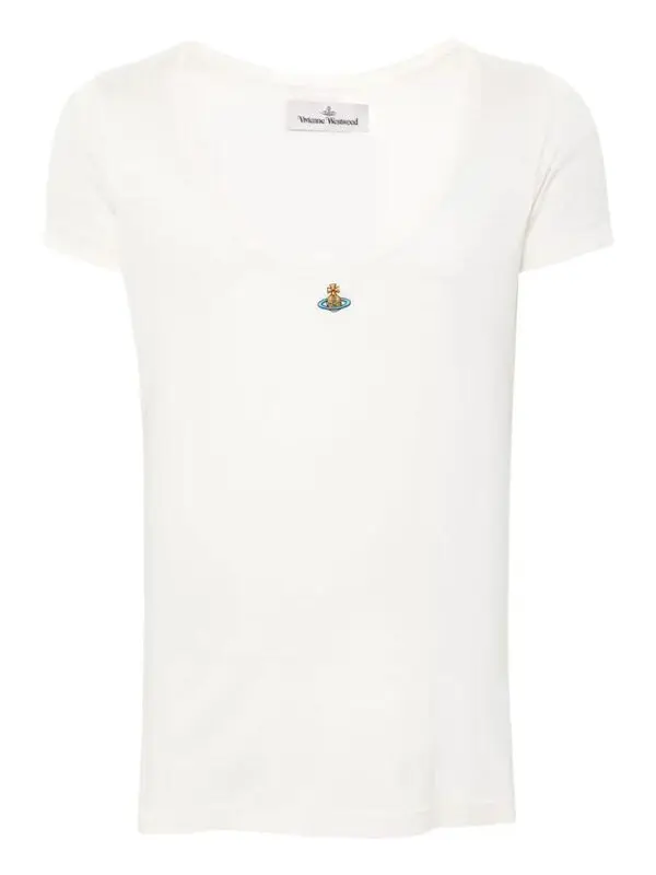VIVIENNE WESTWOOD Orb Embroidered Scoop Neck T-shirt - White