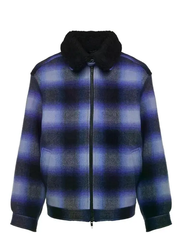 Balenciaga Plaid Flannel Bomber Jacket With Removable Shearling Collar - Blue