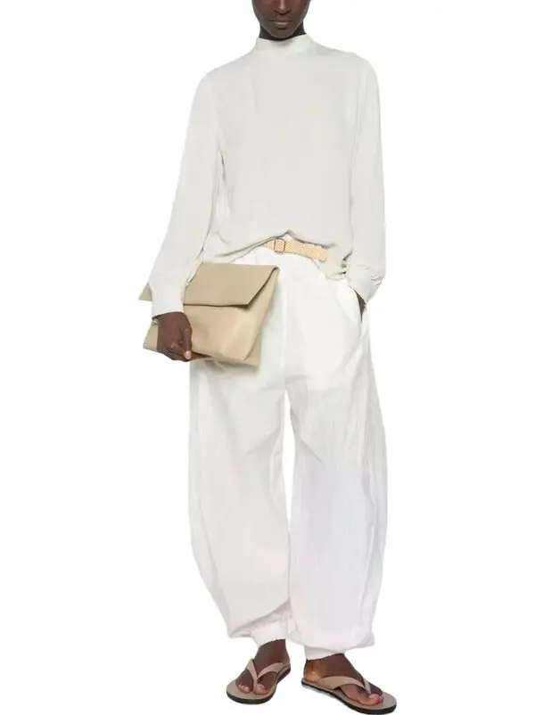 Giorgio Armani High-neck Silk Blouse With Tie Back - Neutrals