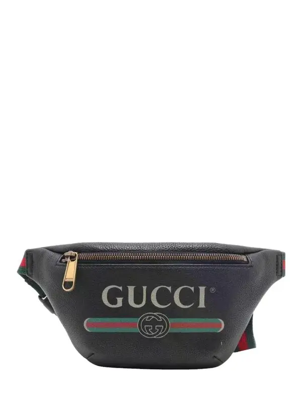 Gucci Small Grained Calfskin Web Logo Belt Bag - Black