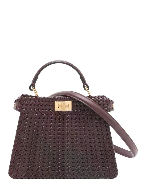 Fendi Woven Leather Peekaboo Satchel - Brown