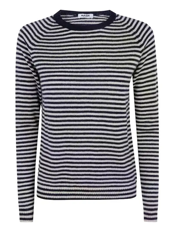 BASE Striped Cashmere Crew Neck Sweater - Blue