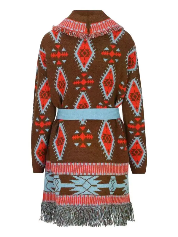 COLOUR MARKET Geometric-jacquard Fringed Cardigan - Brown