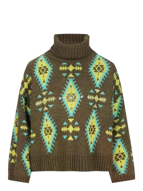 COLOUR MARKET Crystal-embellished Intarsia-knit Sweater - Green