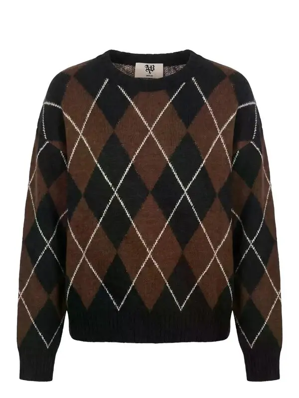 ANIYE BY Rebby Argyle-knit Crew Neck Sweater - Black